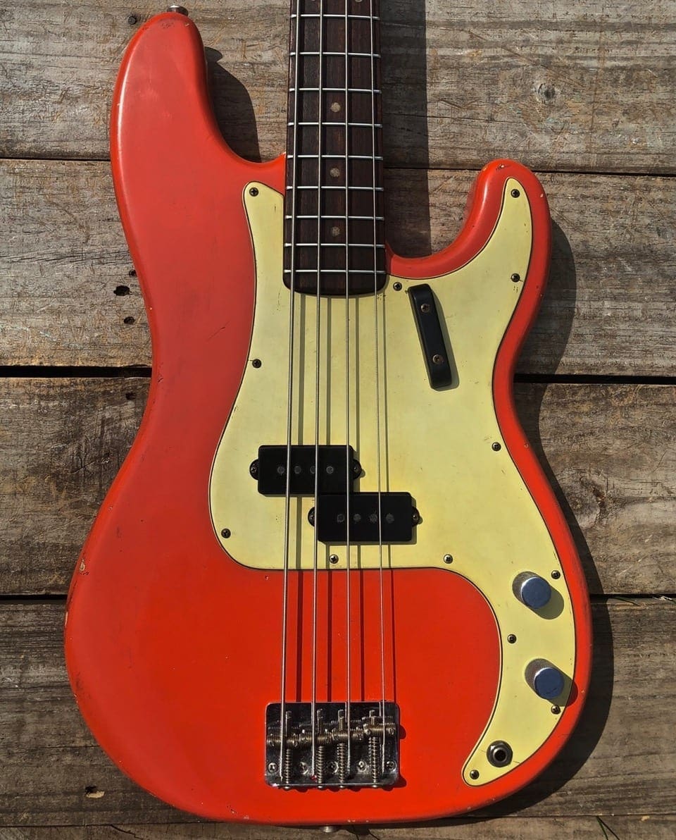 Danocaster P-Style Bass Guitar in Faded Fiesta Red • LA Vintage Gear