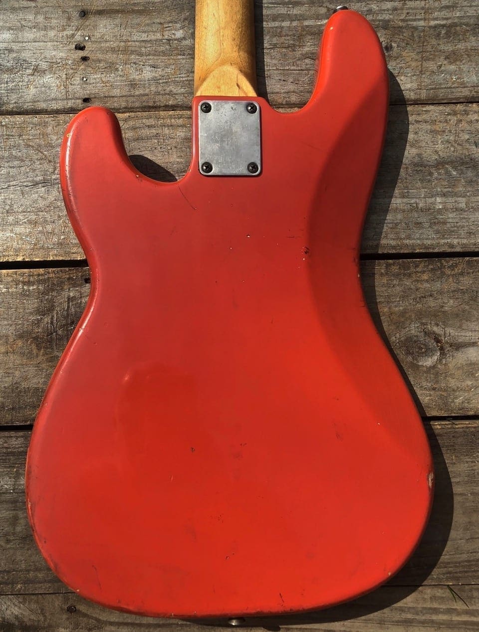Danocaster P-Style Bass Guitar in Faded Fiesta Red • LA Vintage Gear