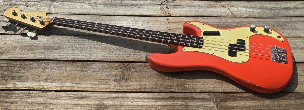 Danocaster P-Style Electric Bass in Faded Fiesta Red • LA Vintage Gear