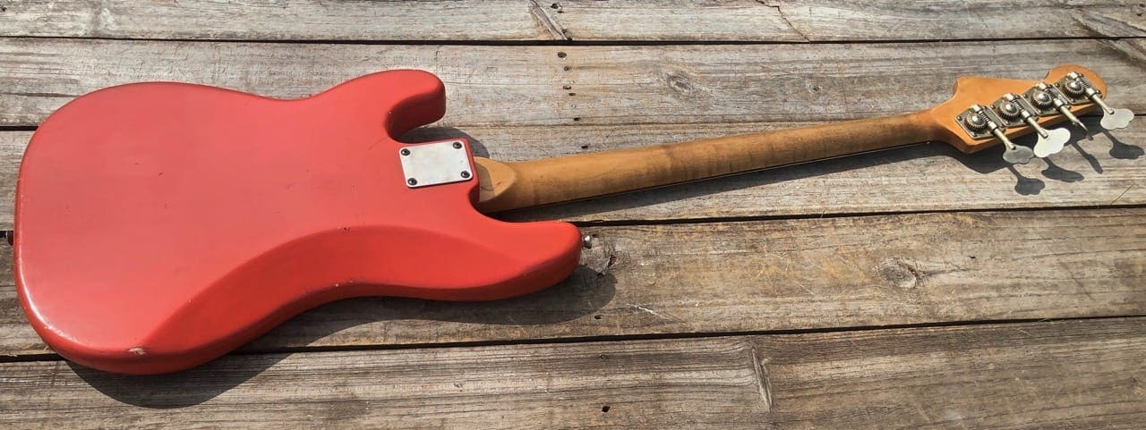 Danocaster P-Style Electric Bass in Faded Fiesta Red • LA Vintage Gear