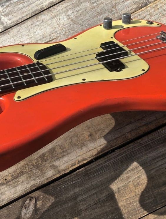 Danocaster P-Style Electric Bass in Faded Fiesta Red • LA Vintage Gear