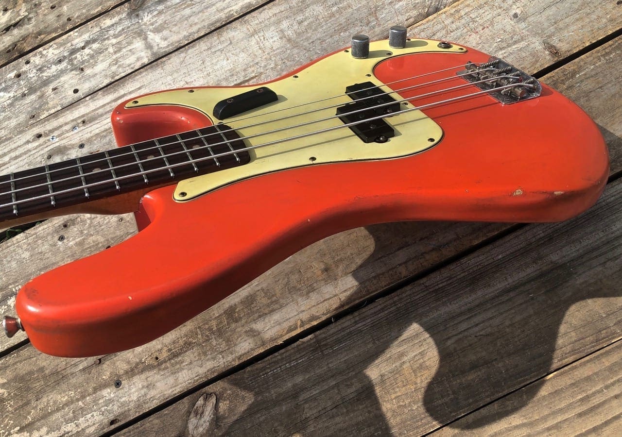 Danocaster P-Style Electric Bass in Faded Fiesta Red • LA Vintage Gear
