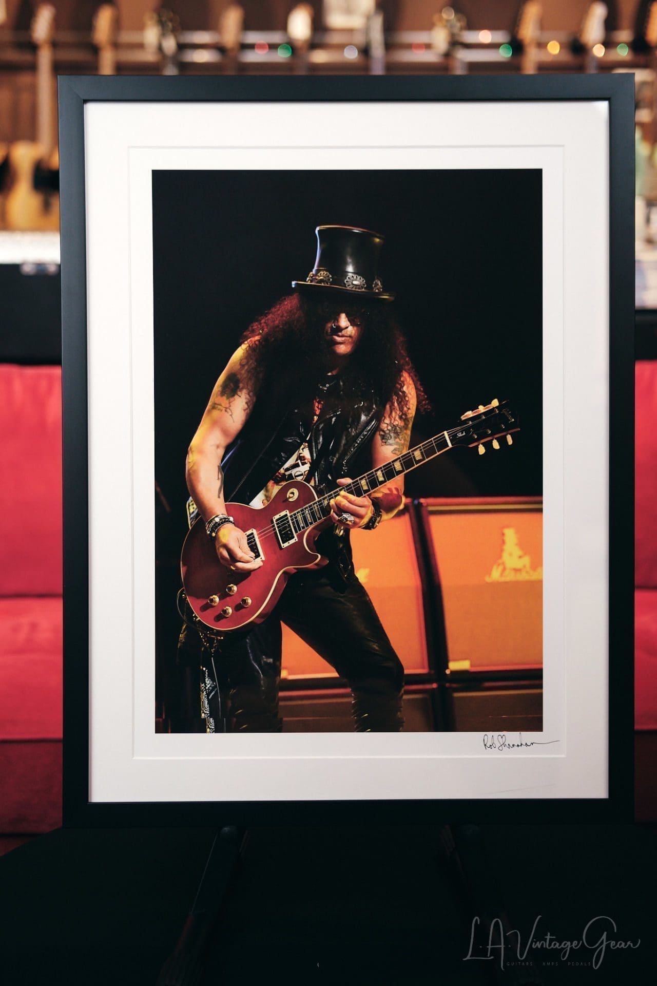 Rob Shanahan Rock Art – SLASH - RED LES PAUL Framed Print • LA Vintage Gear